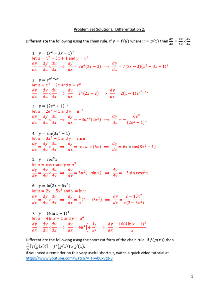 10 AA Applications of Chain Rule Problem Set Solutions JP | PDF | Calculus | Mathematical Analysis