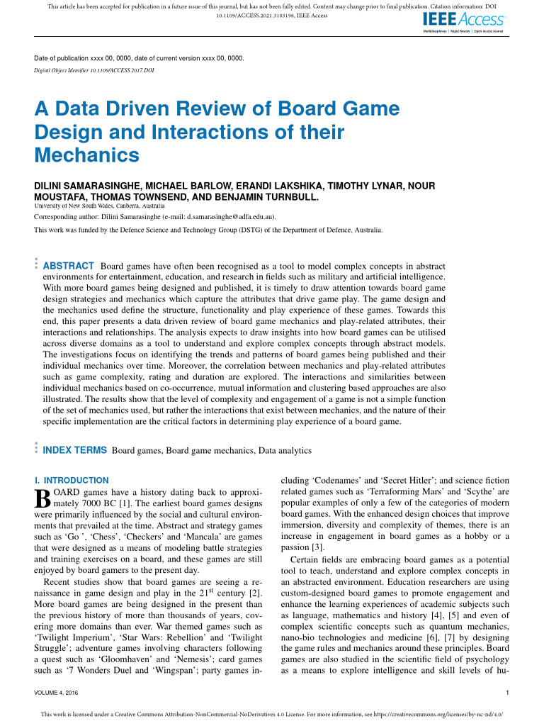 A Data Driven Review of Board Game Design and Interactions of Their Mechanics | PDF