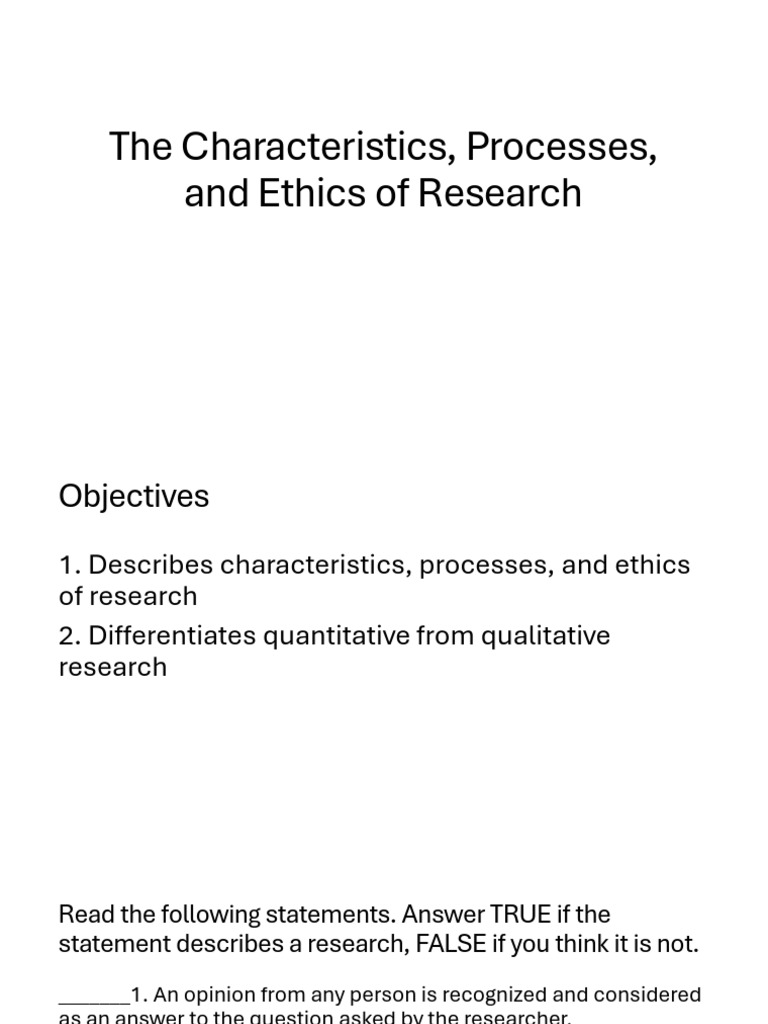 The Characteristics Processes and Ethics of | PDF | Methodology | Quantitative Research