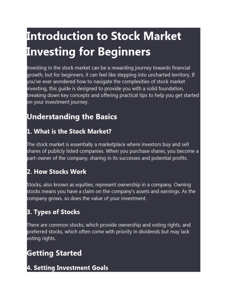 Introduction To Stock Market Investing For Beginners | PDF | Investing ...