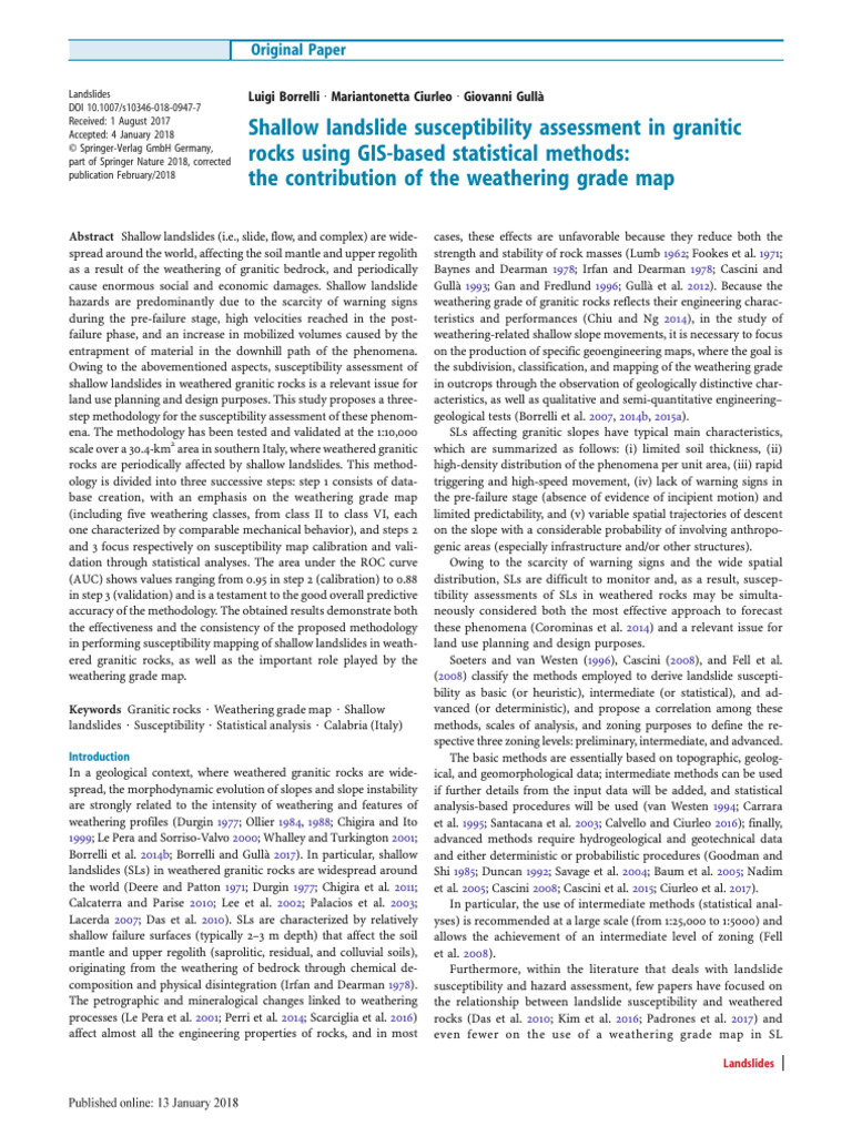 Shallow Landslide Susceptibility Assessment in Granitic Rocks Using GIS-based Statistical ...