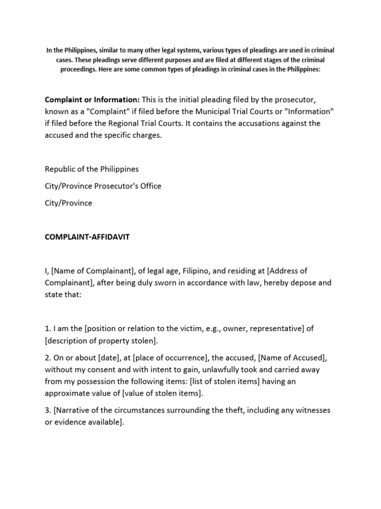 Types of Criminal Pleadings in the Philippines | PDF | Appeal | Prosecutor