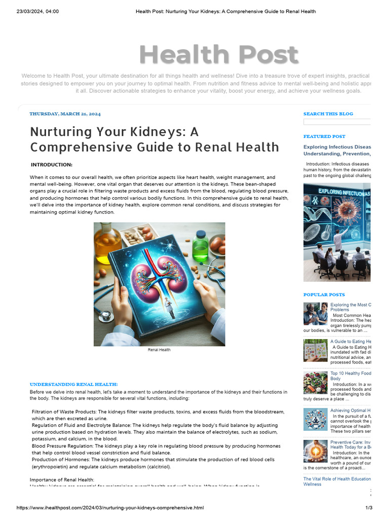Nurturing Your Kidneys - A Comprehensive Guide To Renal Health | PDF ...