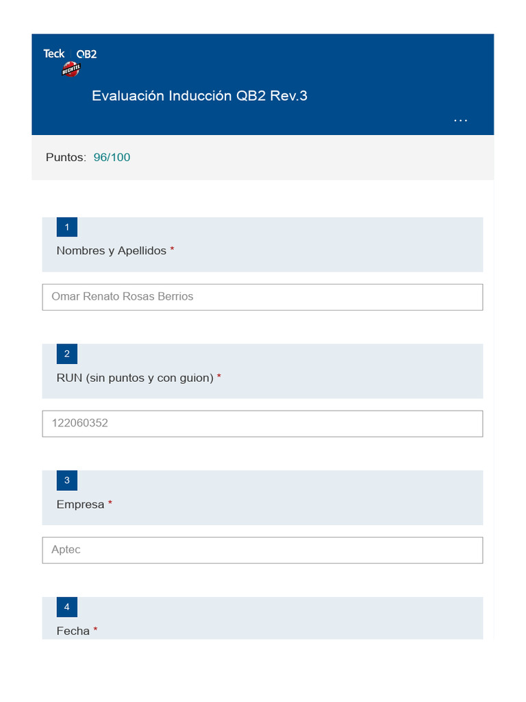 Evaluación Inducción QB2 Rev.3 | PDF | Crecimiento personal y profesional | Estilo de vida