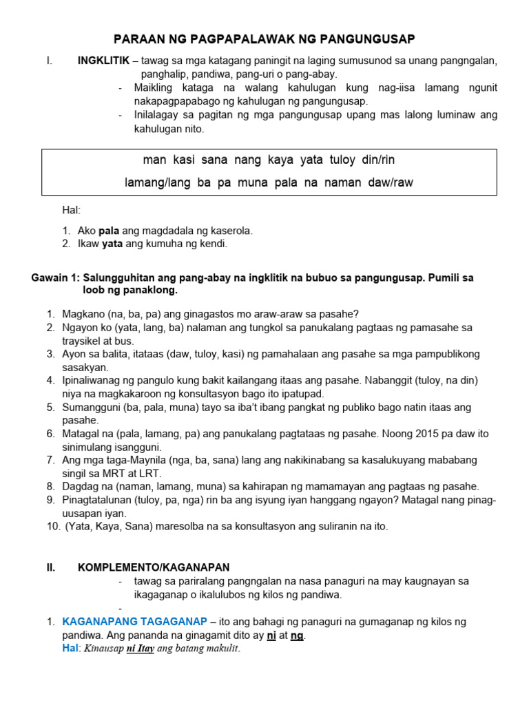 activity-sheet-PARAAN-NG-PAGPAPALAWAK-NG-PANGUNGUSAP | PDF activity-sheet-PARAAN-NG-PAGPAPALAWAK-NG-PANGUNGUSAP | PDF