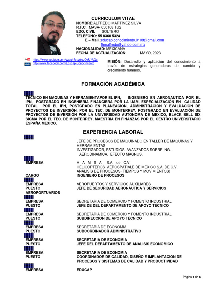 01 CURRICULUM VITAE ALFREDO MARTINEZ SILVA MAYO 2023 | PDF | Business | Economias