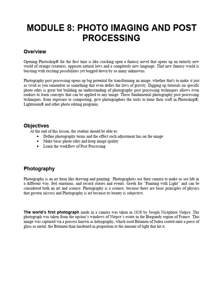 Module 8-Photo Imaging and Post Processing | PDF | Shutter Speed | Film ...