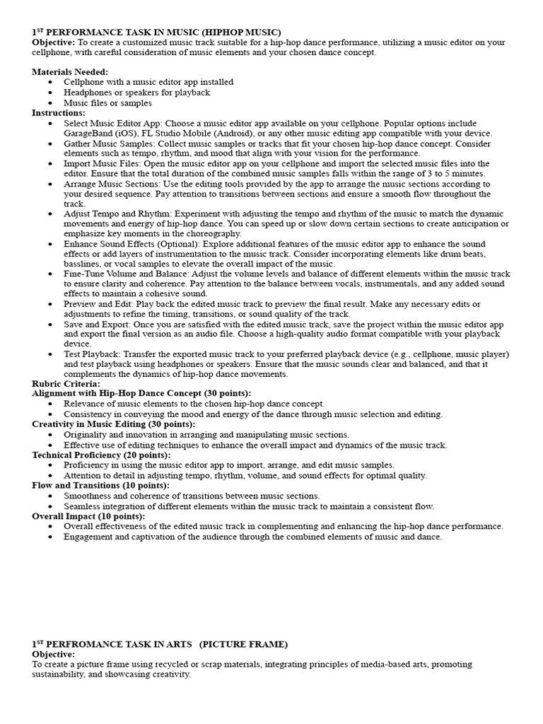 Performance Task in Music Arts and Pe | PDF | Dances | Mobile App