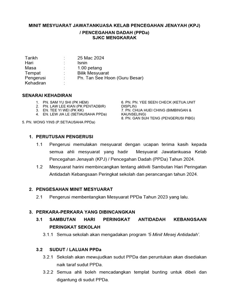 Minit Mesyuarat PPDa | PDF