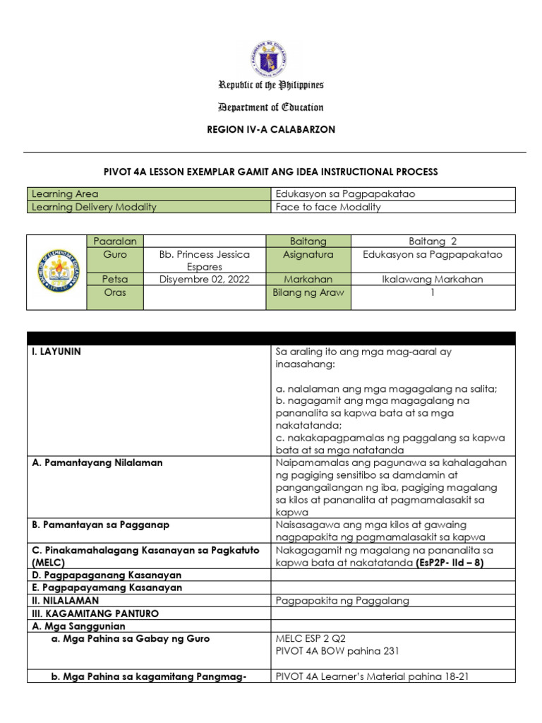 ESP IDEA Lesson Exemplar | PDF
