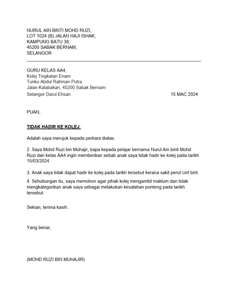 Contoh Surat Cuti Sakit | PDF