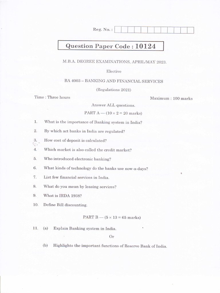BA4003 Banking & Financial Services Exam | PDF
