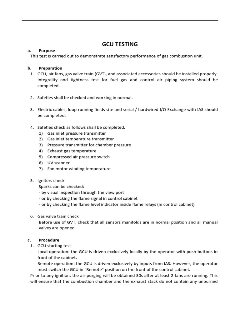 GCU Testing Procedure Overview | PDF | Valve | Combustion