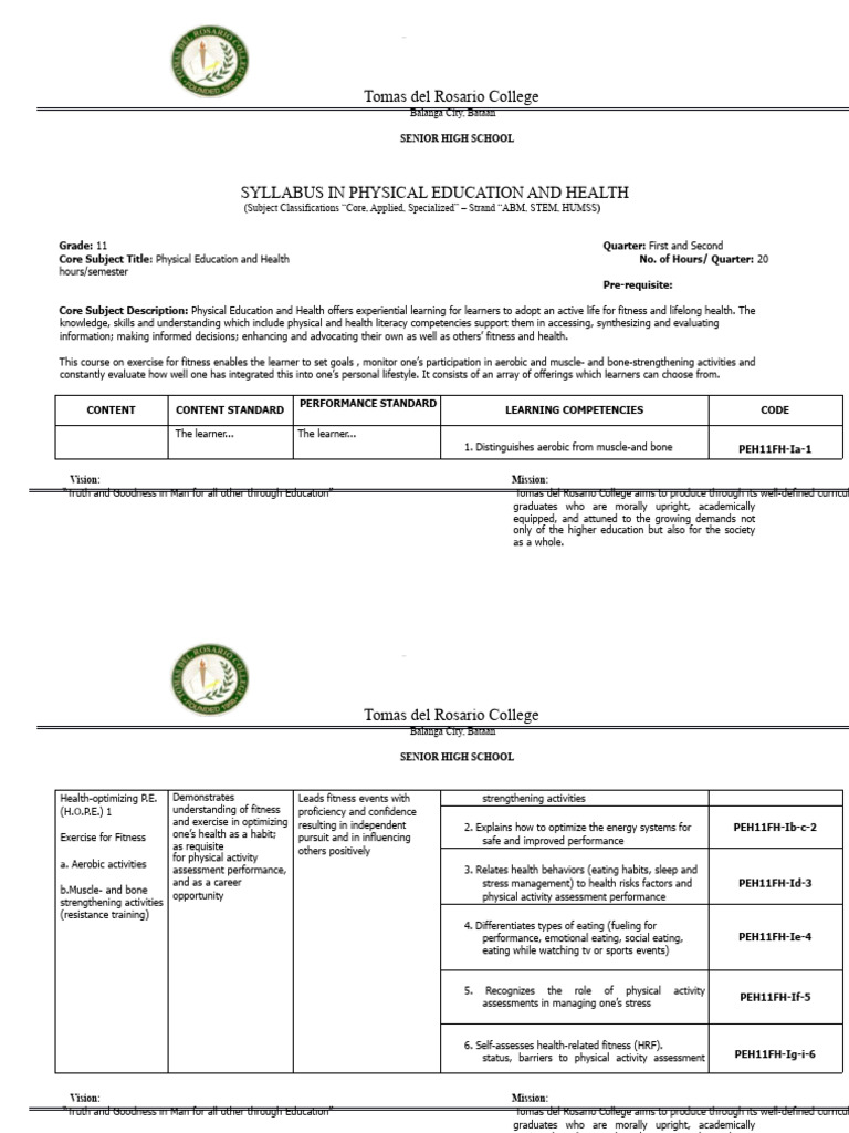 Physical Education & Health Syllabus 11 | PDF | Physical Education ...
