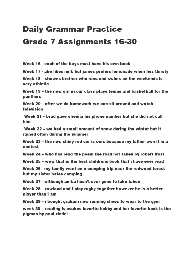 Grade 7 Daily Grammar Practice 16-30 | PDF