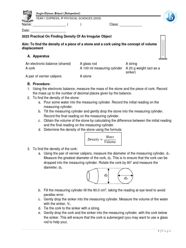 2023 Practical On Finding Density of An Irregular Object ANS | PDF