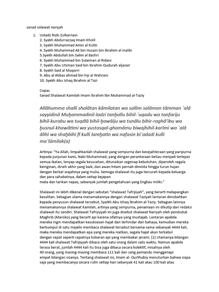 Sanad Solawat Nariyah | PDF | Agama & Spiritualitas