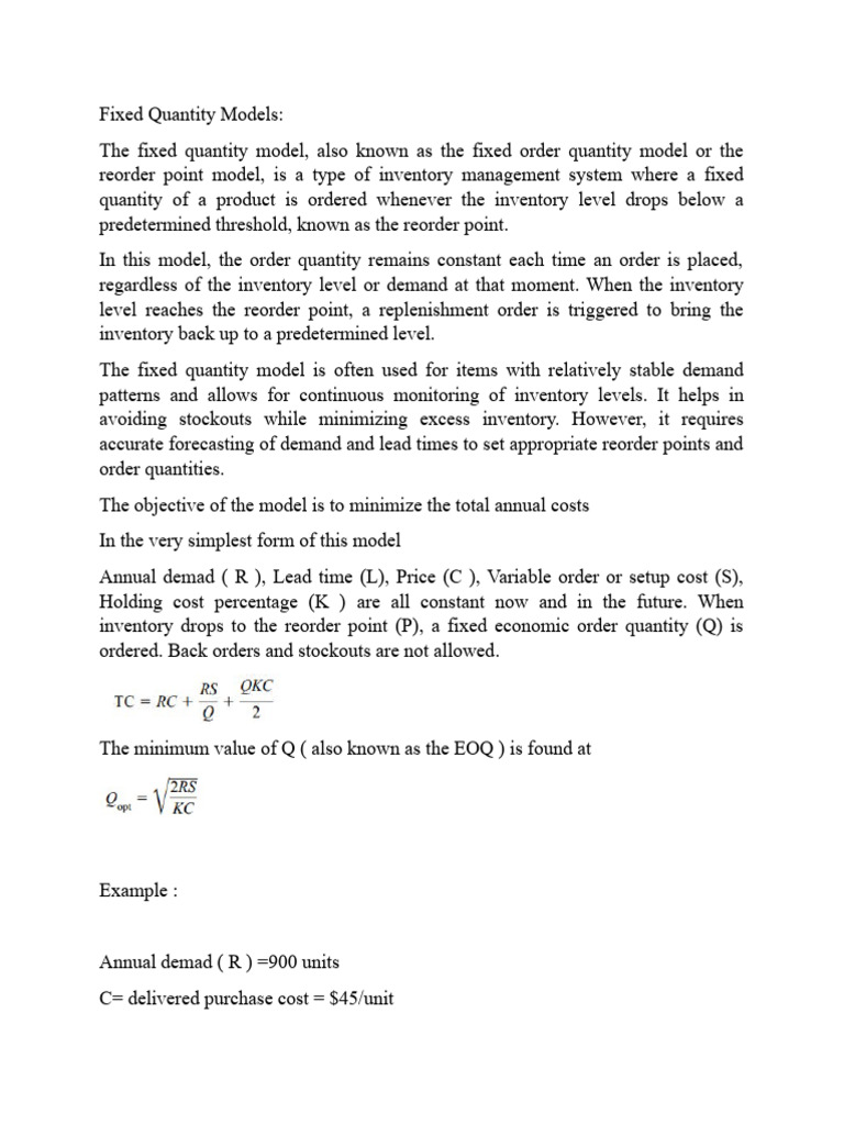 Fixed Quantity Models | PDF