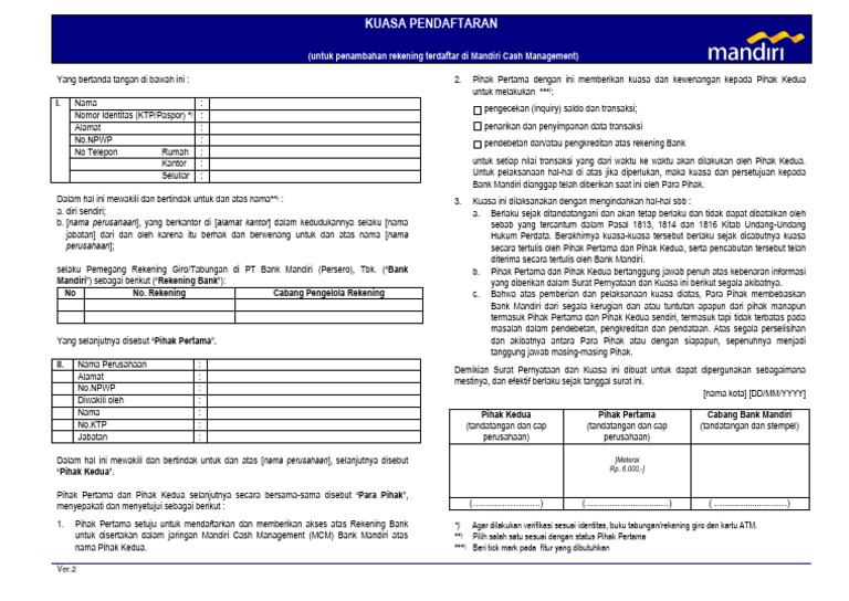 MCM - Form Kuasa Pendaftaran Rekening MCM Final | PDF