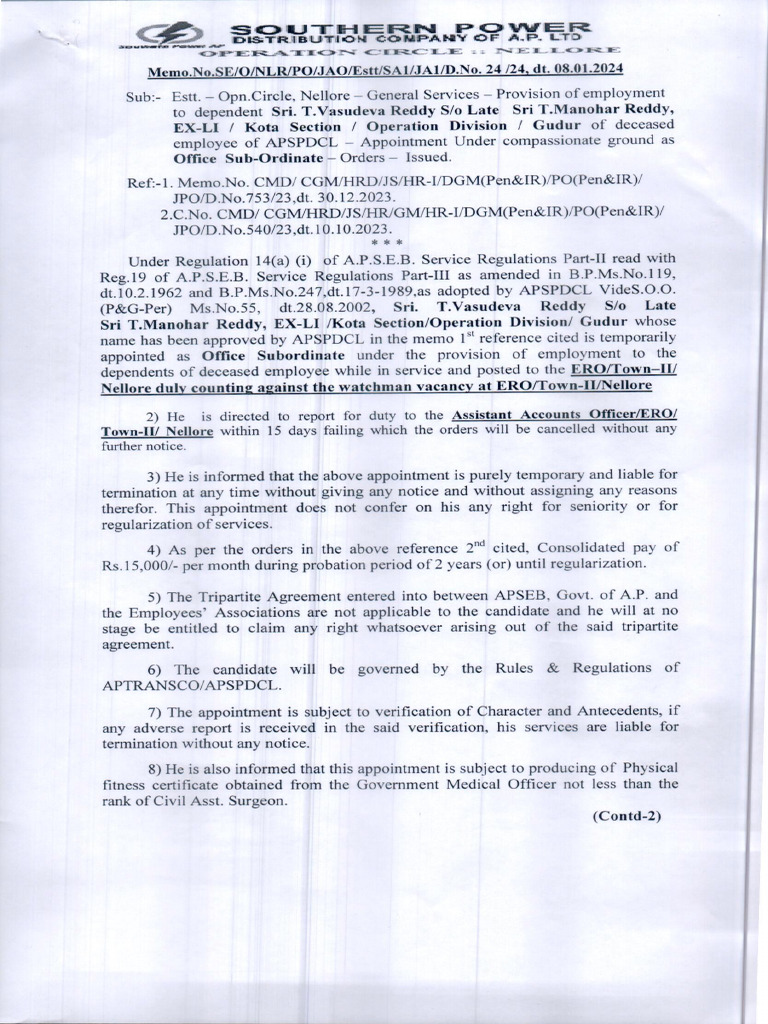 T Vasudeva Reddy Appointment Order - 0001 | PDF