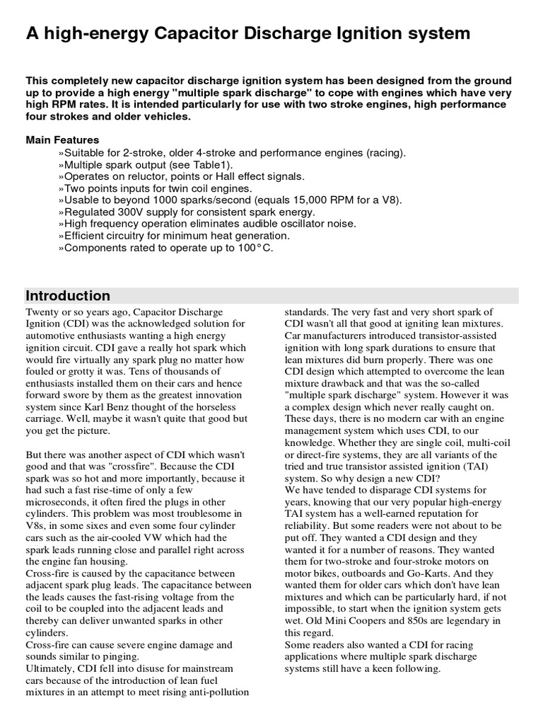 A high-energy Capacitor Discharge Ignition system | PDF | Power ...