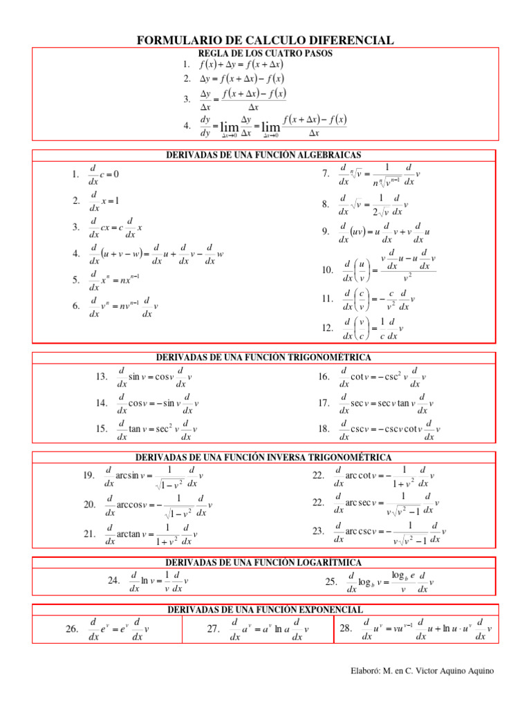 Formulario Cálculo Diferencial e Integral | PDF | Relaciones matematicas | Objetos matemáticos