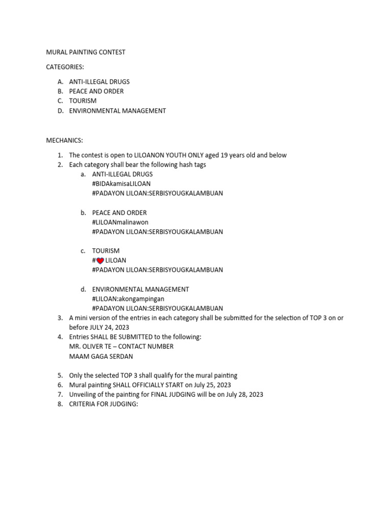 Draft Mechanics Mural Painting Contest | PDF