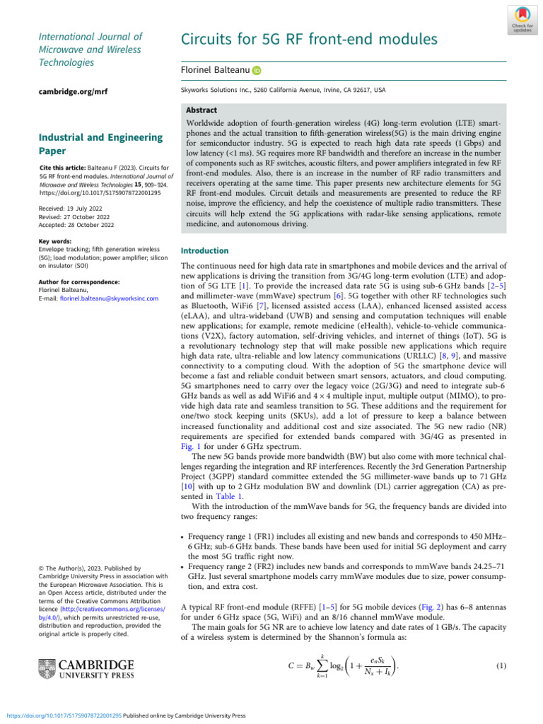 Circuits For 5g RF Frontend Modules | PDF | 4 G | Radio Resource Management