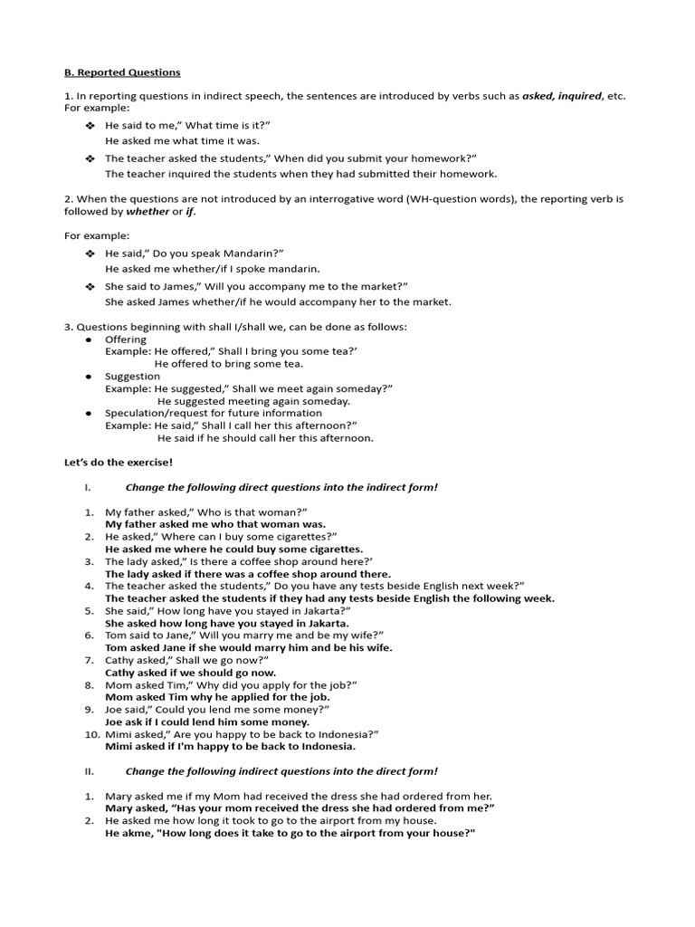 REPORTED SPEECH - Questions and Commands (PART 2) | PDF | Question | Semantic Units