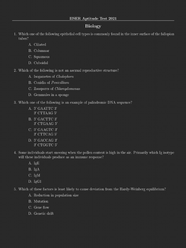 IISER Aptitude Test Question Paper 2019 | PDF