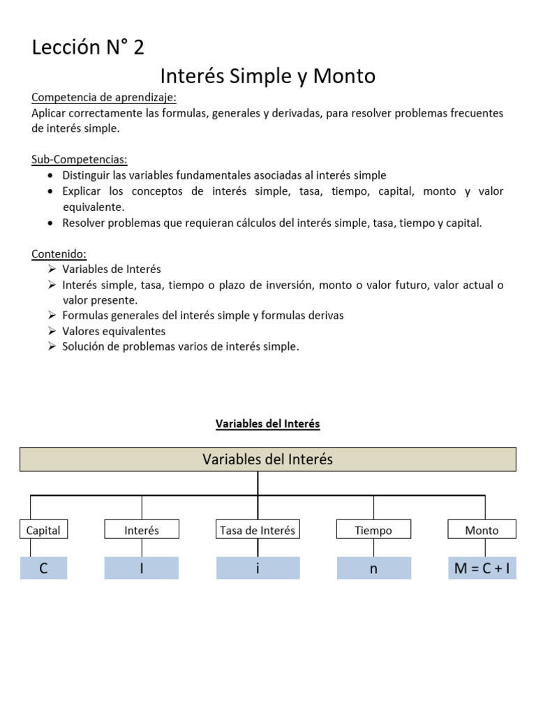 Lección N° 2 Interés Simple y Monto | PDF | Interés | Capital (economía)