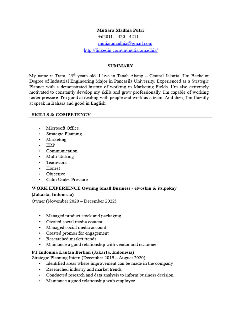 CV ATS - Mutiara | PDF | Business | Business Process