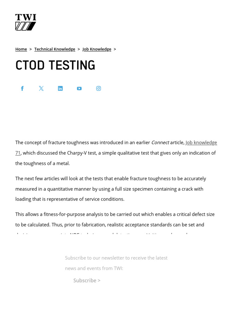 Ctod Testing - Twi | PDF | Fracture | Fracture Mechanics