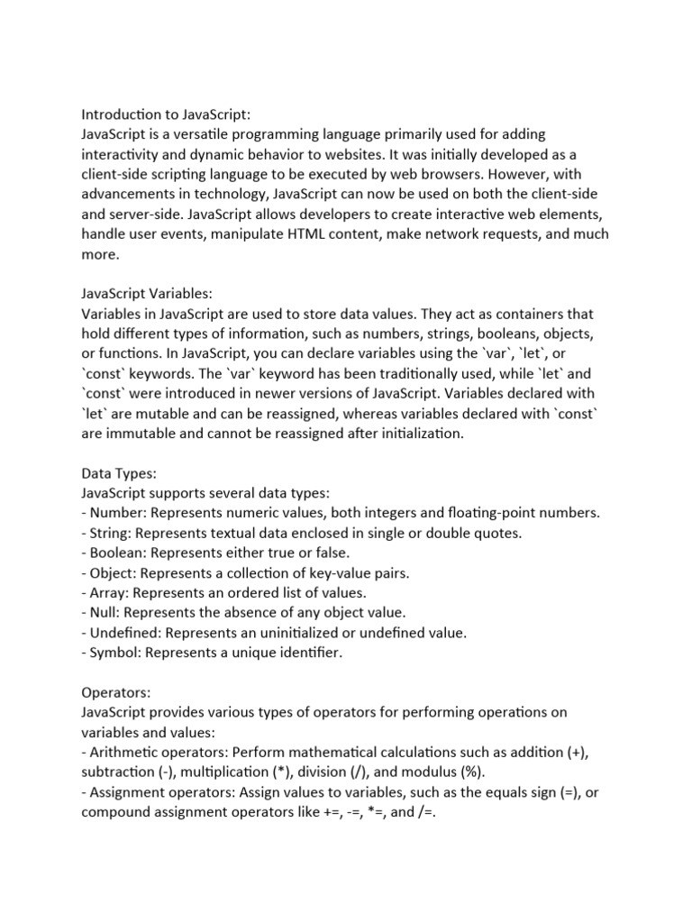 JS Notes | PDF | Java Script | Dynamic Web Page JS Notes | PDF | Java Script | Dynamic Web Page