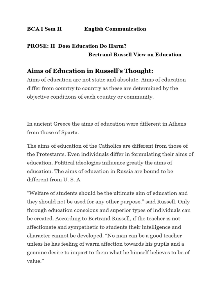 Russell's Philosophy on Education | PDF | Philosophy Of Education ...