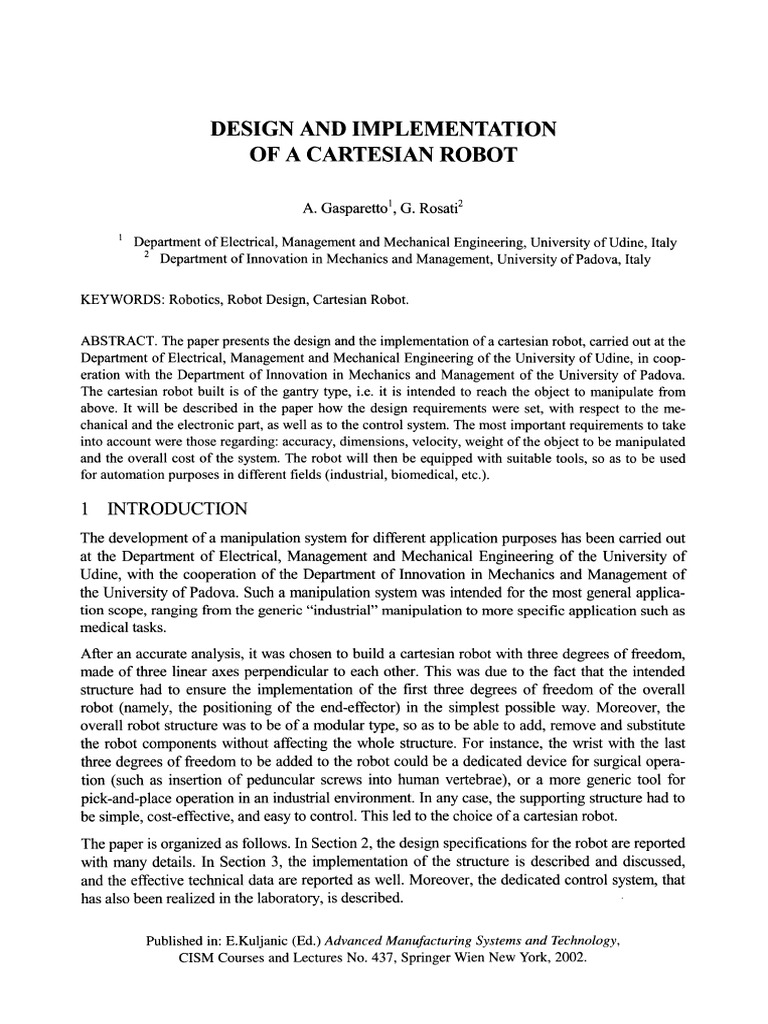 Cartesian Robot Design and Implementation | PDF | Cartesian Coordinate ...