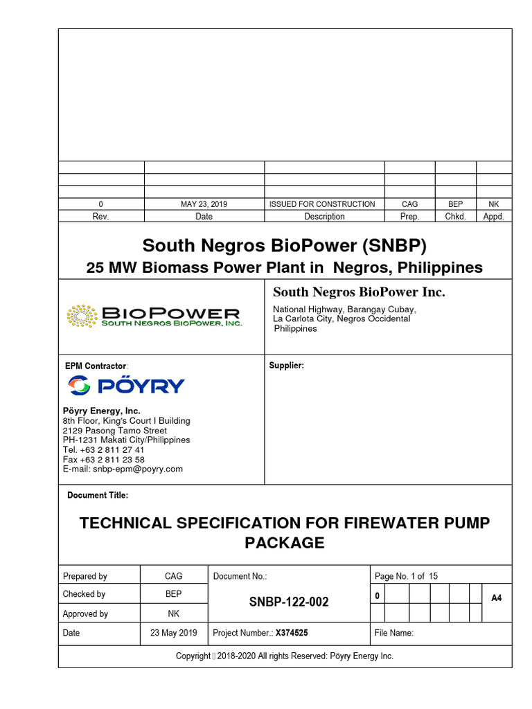SNBP-122-002 - 00 - Technical Specification For Firewater Pump Package ...
