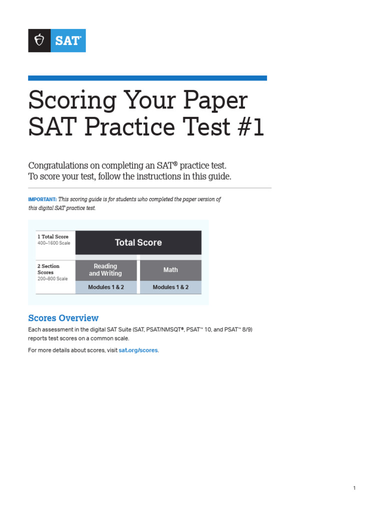 Scoring Sat Practice Test 1 Digital 1 | PDF | Sat | Psat/Nmsqt