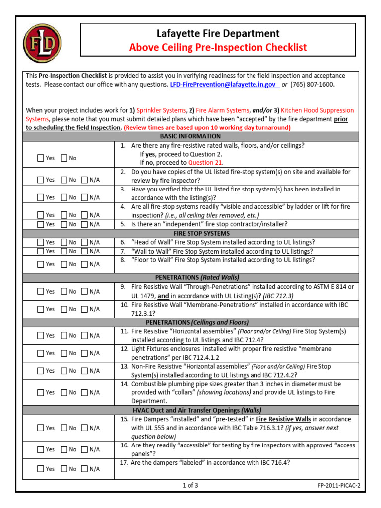LFD Above Ceiling Pre Inspection Checklist REVISED 2018 ...