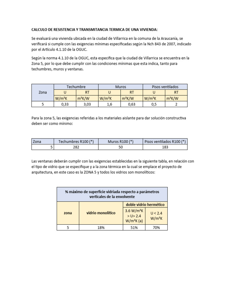 CALCULO DE RESISTENCIA Y TRANSMITANCIA TERMICA DE UNA VIVIENDA | PDF ...