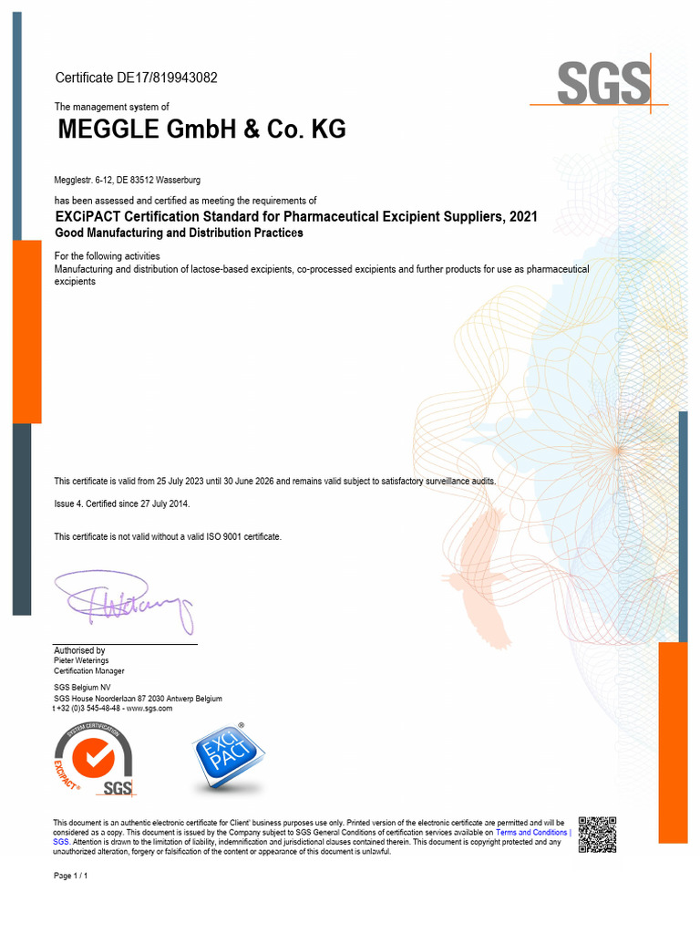 Zertifikat Excipact | PDF
