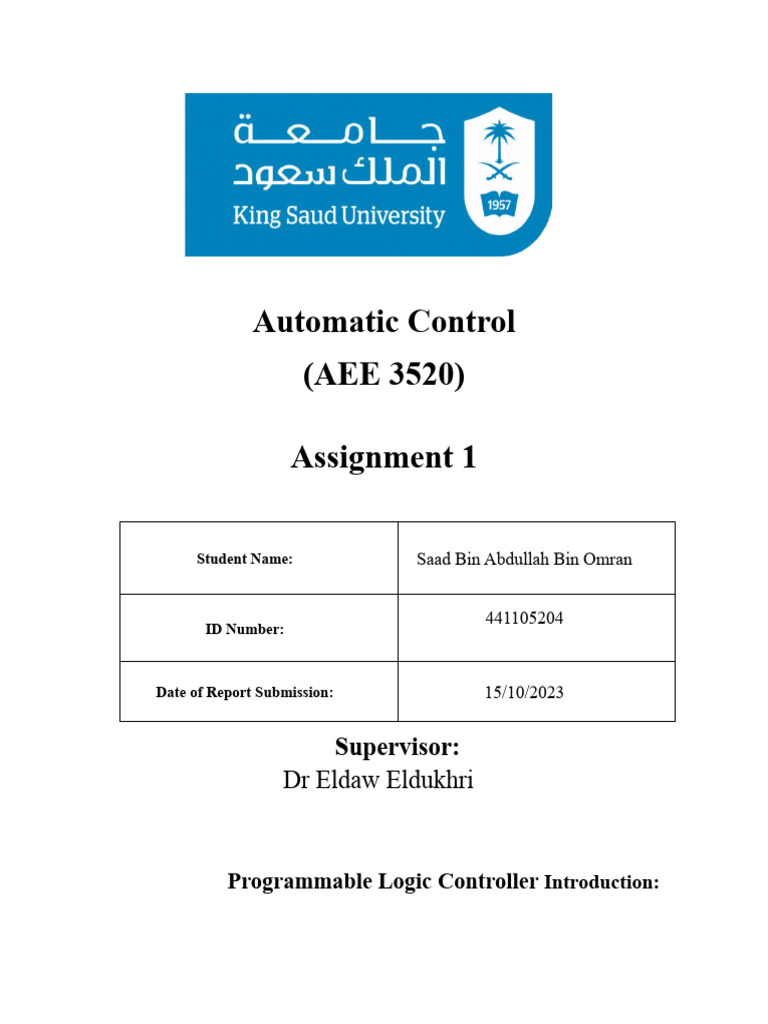 Assignment 2 control | PDF | Programmable Logic Controller | Automation