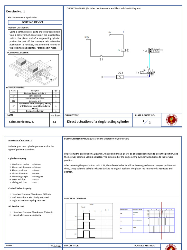 Excercise 1 (1) Pneumatic | PDF | Valve | Piston