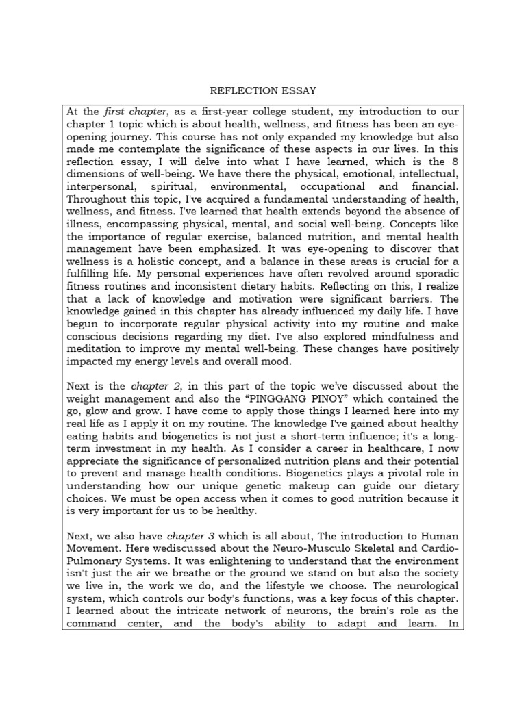 Reflection on Health and Wellness Journey | PDF | Physical Fitness ...