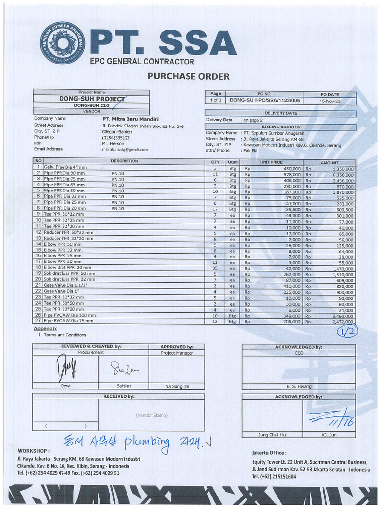 PT Mitra Baru Mandiri PO 1123-005 Dongsuh - Pipa PPR, Pipa PVC | PDF