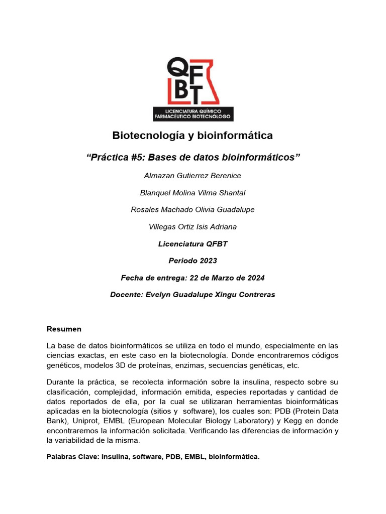 Práctica 5 Biotecnología y Bioinformática | PDF