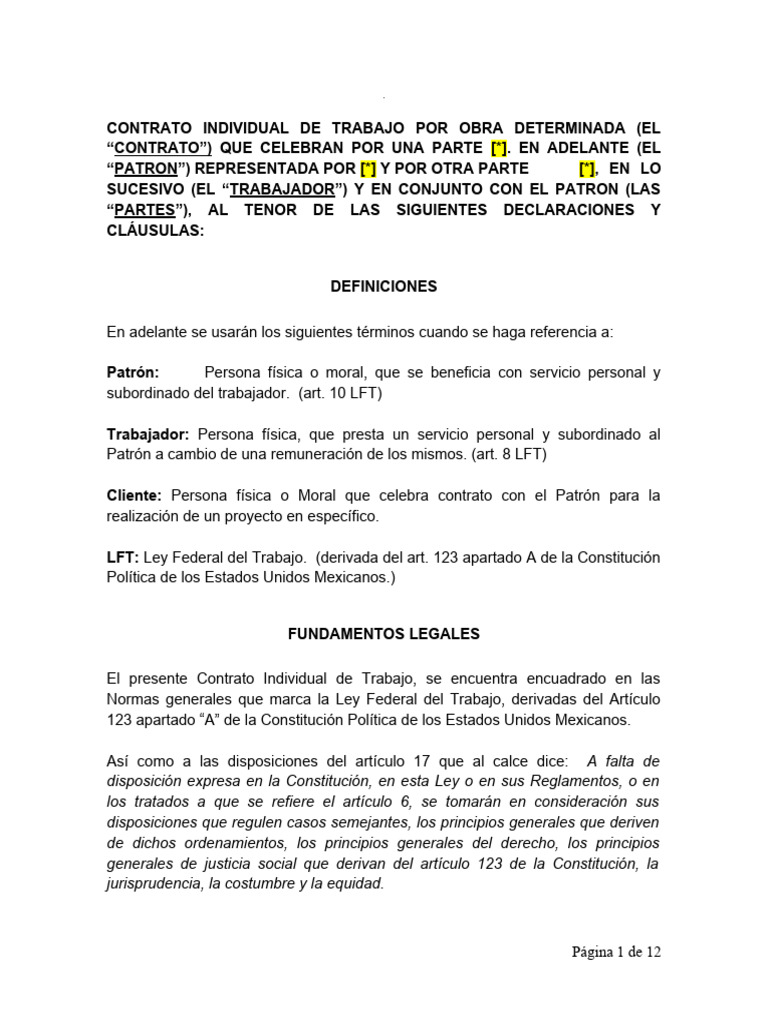 Modelo de Contrato Por Obra o Tiempo Determinado | PDF | Propiedad | Seguro