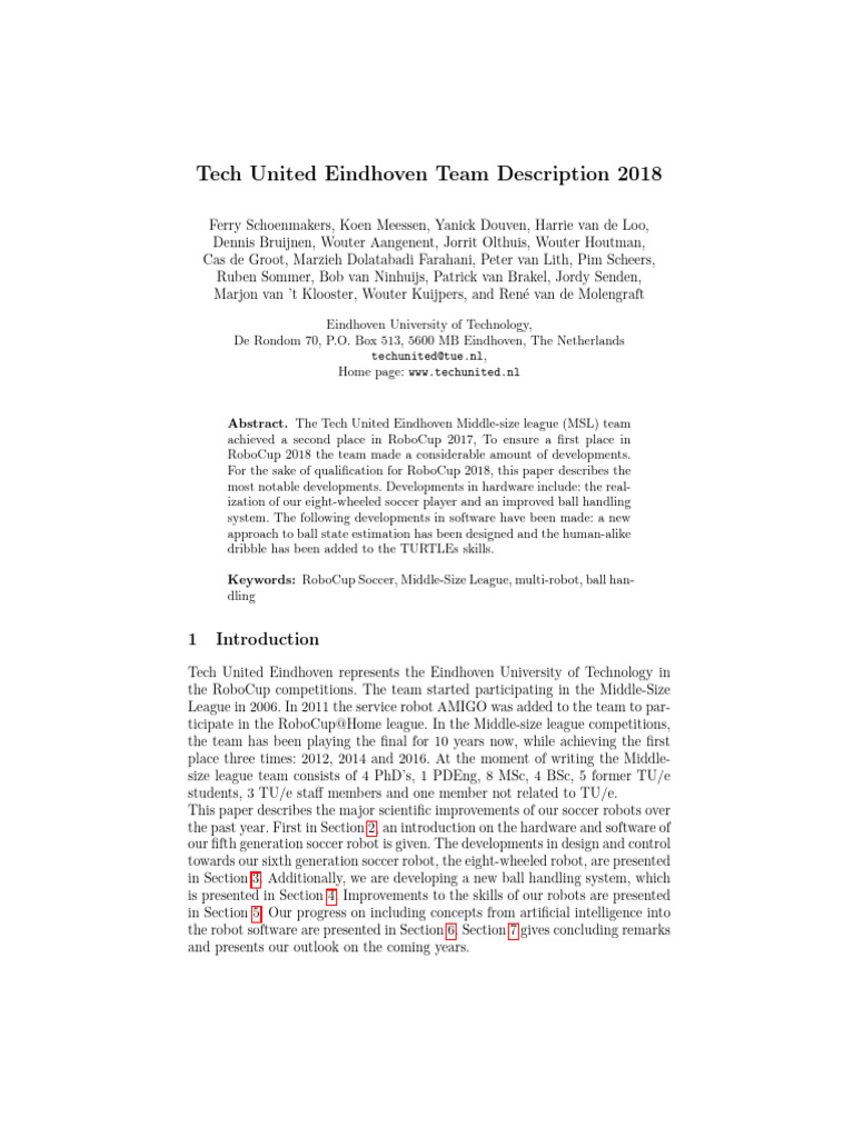 (Tech United) TDP2018 | PDF