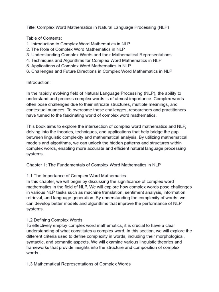 Complex Word Mathematics in Natural Language Processing (NLP) PDF | PDF | Morphology ...