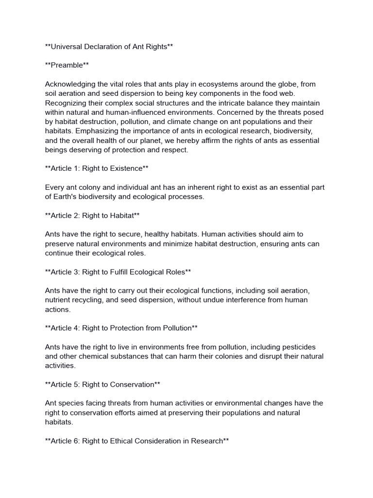 Universal Declaration of Ant Rights | PDF | Conservation Biology | Ecology